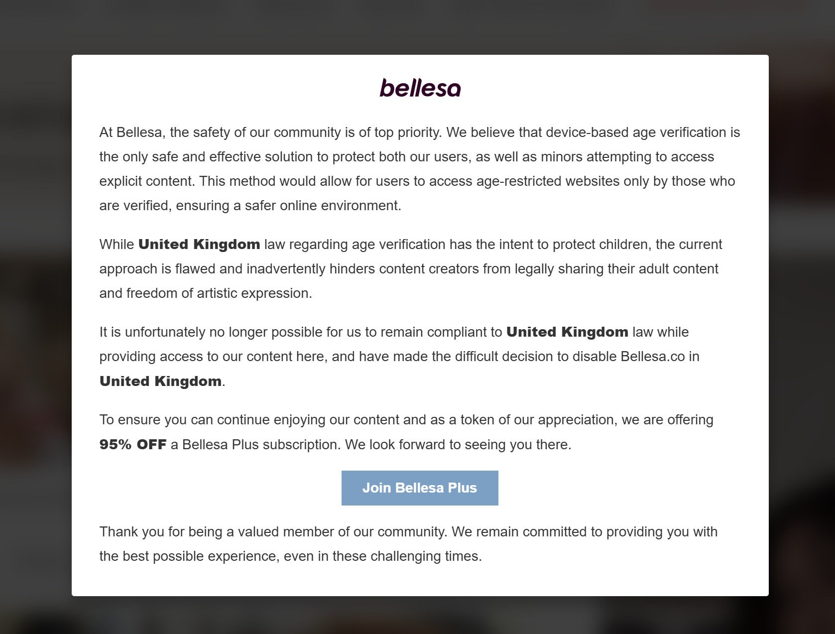 Bellesa Blocks UK Users Over Age Check Law